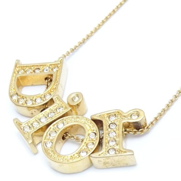 Dior | Jewelry | Christian Dior Logo Necklace Rhinestone Gp Gold Plated ...